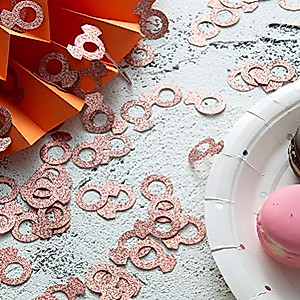 MOWO Glitter Diamond Ring Paper Confetti for Table Wedding Birthday Bachelorette Party Decoration, 1.2 inch in Diameter (Rose Gold Glitter,200pc)