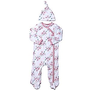 Newborn Footed Pajamas Girls Baby Sleepers Side Snap Onesie Footies with Hat Nb Floral Print