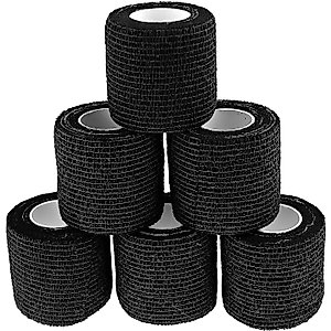 Self Adhesive Bandage Wrap 2 Inch x 5 Yards - Breathable Athletic Cohesive Bandage for Sports Injury, Ankle, Knee and Wrist Sprains (Pack of 6, Black)