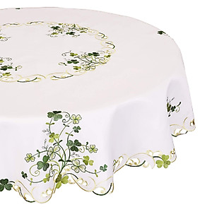 Simhomsen Small Embroidered Irish Clover St. Patrick’s Day Tablecloth, Spring Shamrock Decorations (Round 70 inches)