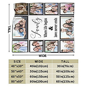 HYHSJY Personalized Blanket with Family Member Photos, add 10 Photos， Where Life Begins and Love Never Ends,Throws Fuzzy Blanket Gifts for Family Lovers Friends Couples Gifts Valentine’S Mother’S