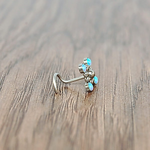 Titanium Nostril Ring Opal - Nose Stud Screw 20g - Nose Ring 18g - Nose Pin - Nose Bone Stud 22g - Nose Earring 16g (Gauge Size: 18g; Style: Left Screw)