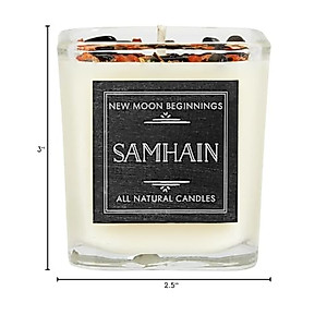 Samhain Halloween Candle by New Moon Beginnings - Fall Scented Pumpkin Candles - Herb & Crystal Candles - Soy Candle - Autumn Fall Candles