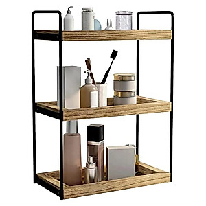Dorhors 3 Tier Bathroom Counter Organizer,Countertop Bathroom Organizer and Storage Shelf,Bathroom Counter Tray and Vanity Organizer,Makeup and Cosmetic Organizer,Wood Counter Standing Spice Rack