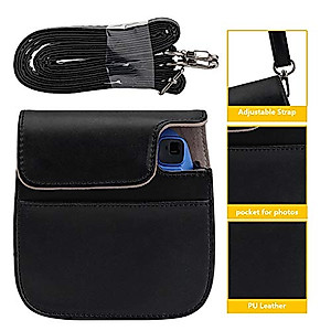 Blummy PU Leather Camera Case Compatible with Fujifilm Instax Mini 11/ Mini 9/ Mini 8 Instant Camera with Adjustable Strap and Pocket (Black)