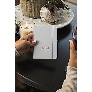 Busy B Compact A6 Day A Page Diary January to December 2024 - A6 Cloud Blue - Faux Leather Daily Planner with Lined Pages, Notes and Year Planner