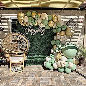 125pcs DIY Sage Green Balloon Garland Kit Olive Green White Gold Confetti and Metallic Gold Balloons for Wedding Birthday Party Baby Shower Decorations Jungle Safari Balloons