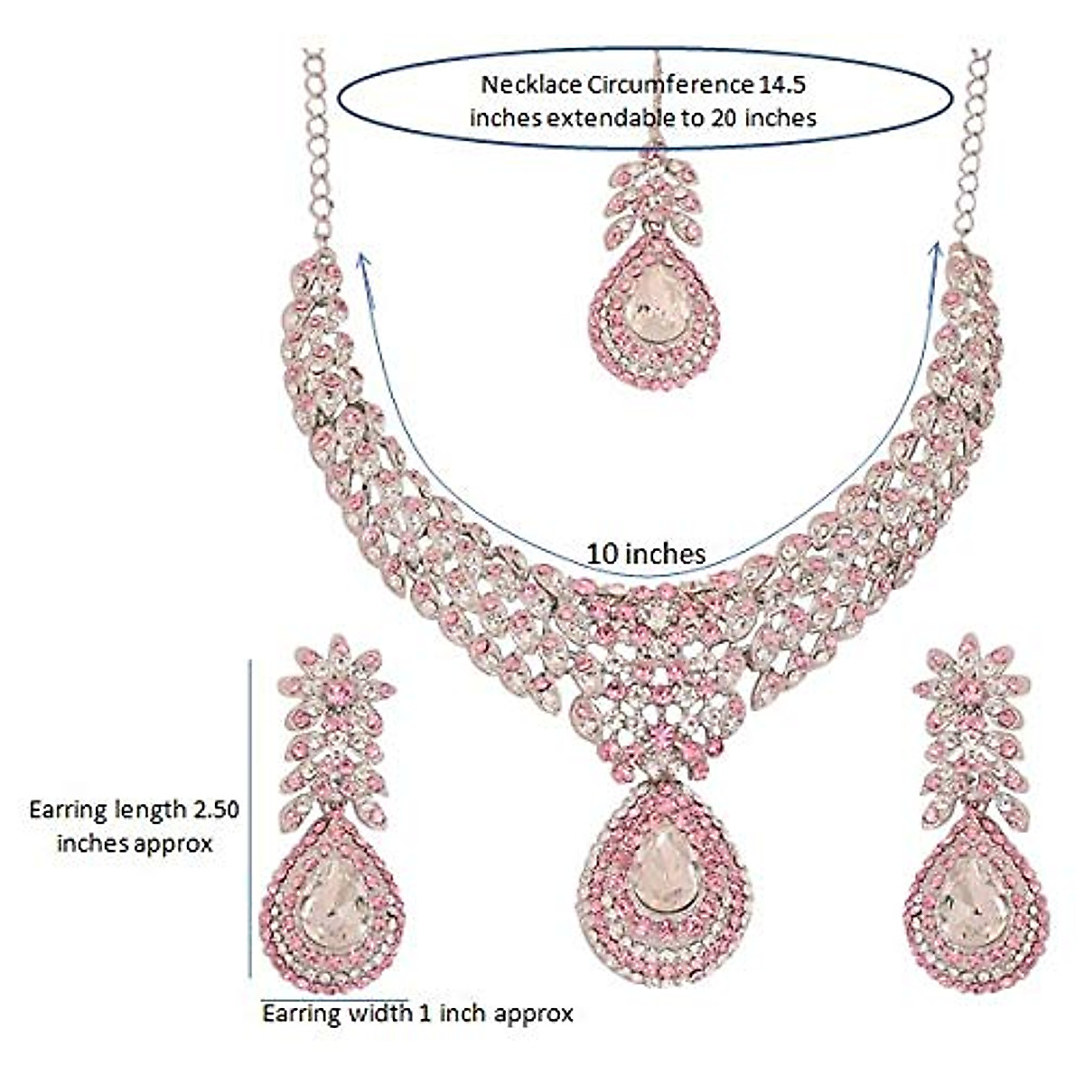 Touchstone Indian wedding jewelry sets for women necklace bollywood jewellery set pink and silver desi bridal designer necklaces earrings artificial joyeria rhinestone crystal fancy in white tone