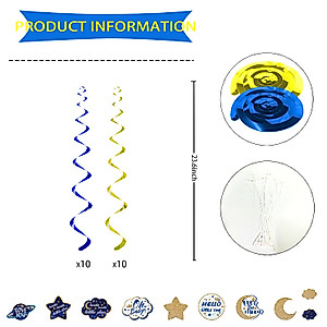 Twinkle Twinkle Little Star Baby Shower Decorations Hanging Swirls, 40 Pcs NO-DIY Over The Moon Baby Shower Decorations, Moon and Stars Baby Shower Whirls Glitter Foil Ceiling Swirls