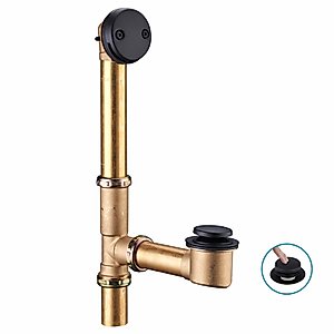 Black Tubular Tub Drain Kit 1-1/2" Brass Pipe with Tip-Toe Bathtub Drain Stopper, Touch-Toe Bath Plug Waste and Overflow, Welsan Assembly Replacement Set(Matte Black)