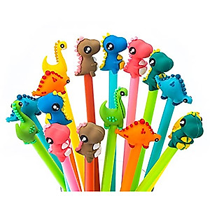 RECHENG Cute dinosaur black ink pens,Cartoon fun kawaii writing gel pens for kids office school supplies,16pcs Set (cute dinosaur)