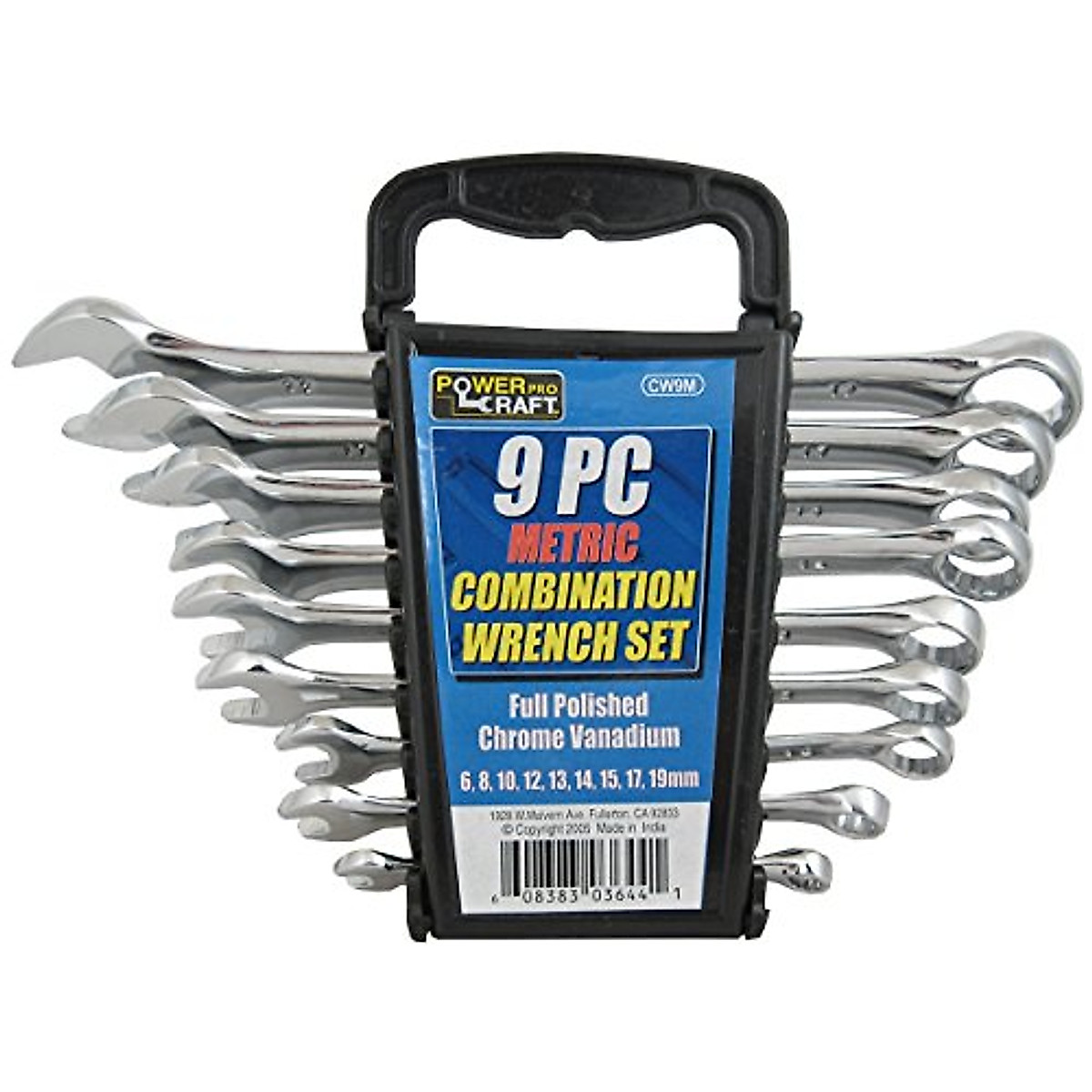 Metric Wrench Set, 9 Chrome Vanadium Combination Open End and Box End Wrenches with Organizer Storage Case