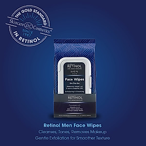 Retinol Men Facial Wipes Anti-Aging Cleansing Towelettes - Quickly cleanse face from sweat, oil and pore-clogging dirt without any heavy residue