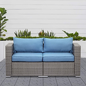 Wisteria Lane 2 Piece Patio Furniture Set of 2 Seats,Outdoor Wicker Patio Loveseat Sofa with Cushion, Outdoor Sectional Corner Sofa for Garden Backyard, Blue
