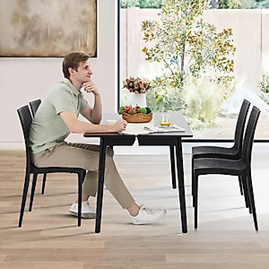 MALOL Outdoor Patio Chair Set of 4, Plastic Dinning Chairs, Stackable Wicker Style Plastic Chairs with Wide Seat and High Back for Dinning Room, Indoor, Outdoor, Restaurant, Bistro, Cafe, Black