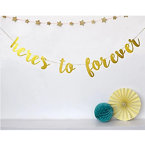 Wedding Engagement Banner - Here's To Forever, Gold Glittery Bridal Shower Party Decors, Bride to Be Photo Prop Sign