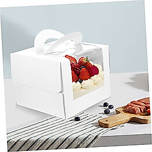 NOLITOY 20 Pcs Portable Cake Box Cake Case Wedding Cake Stand Cupcake Containers Cupcake Holder Cake Carrier with Lid and Handle Single Cupcake Cardboard White Open The Window Packing Box