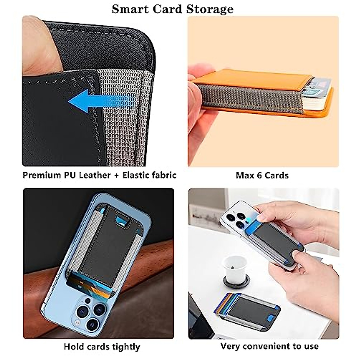 Magsafe Wallet,Magnetic Wallet for iPhone 14 13 12 pro max,PU & Stretchy Magnetic Card Holder for Back of Phone,Detachable Magsafe Card Holder,Compatible with Apple Wallet Magsafe,Fit 6 Cards.Black