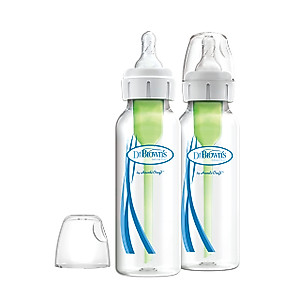 Dr. Brown’s Natural Flow® Anti-Colic Options+™ Narrow Baby Bottles, 8 oz/250ml, with Level 1 Slow Flow Nipple, 4 Pack, Pink/Clear