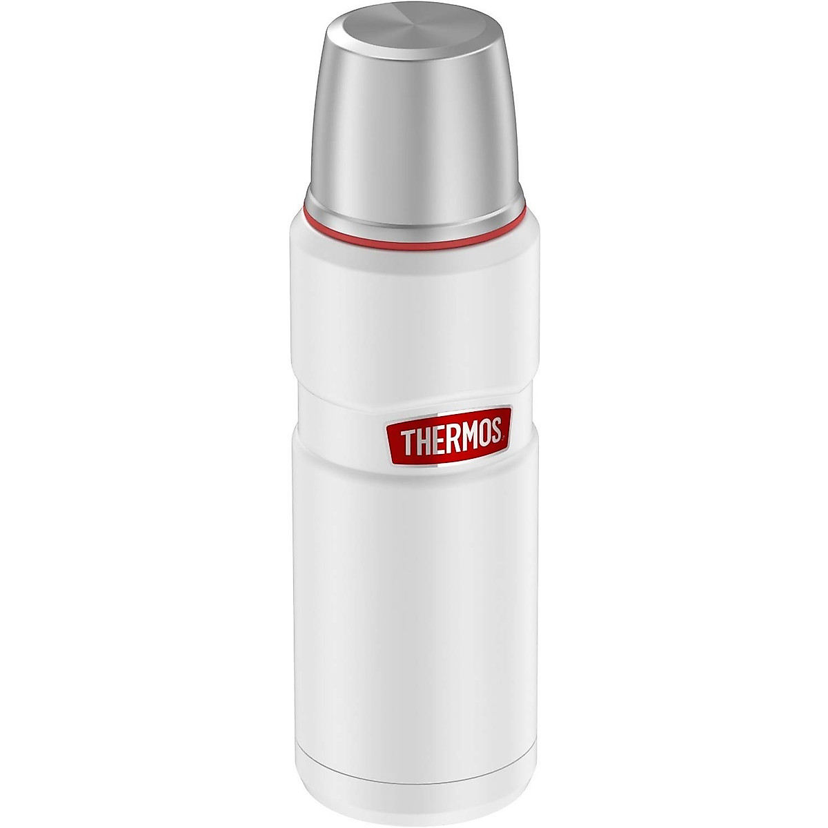 Thermos SK2000WHR4C Stainless King 16 Ounce Compact Bottle, Red Cap, White