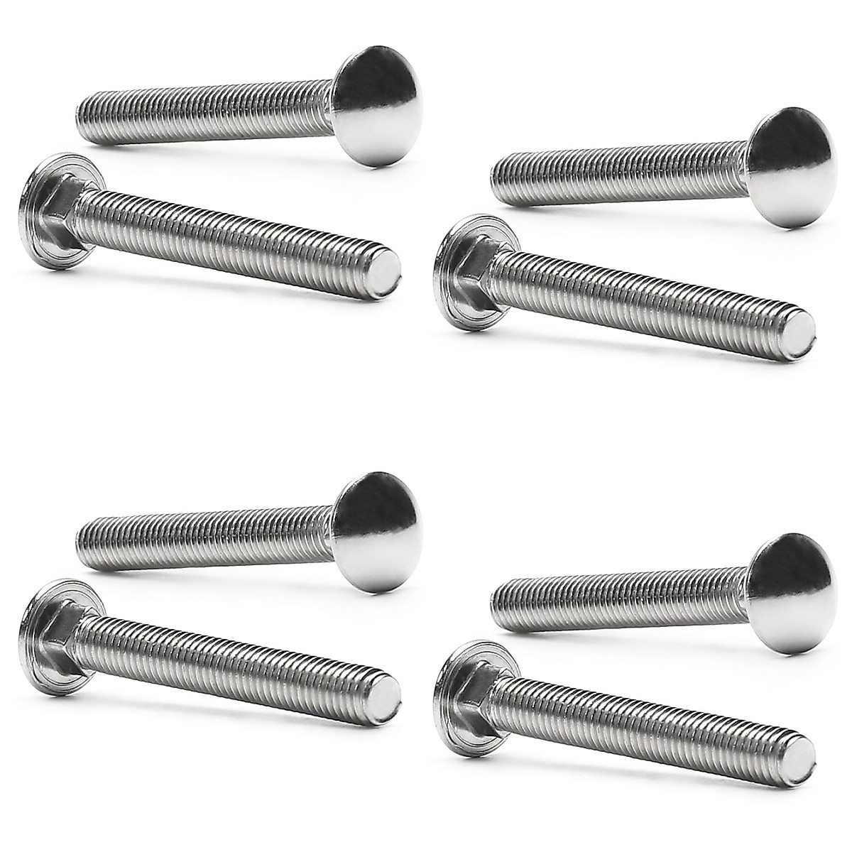 Yinpecly 8Pcs M8×60mm 1.25mm Pitch Length 304 Stainless Steel Round Domed Head Square Neck Carriage Bolts Silver Tone