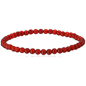 LTC Designs 4mm Smooth Round Red Agate (Carnelian) Stretch Bracelet, 7.5" for Men Women and Teens