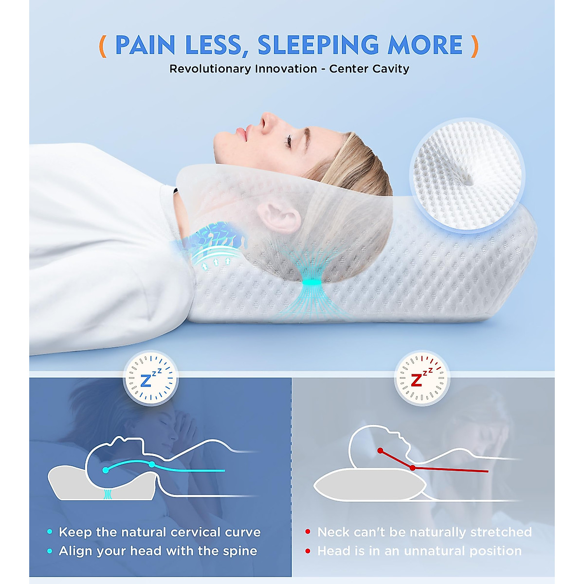 Osteo Cervical Pillow for Neck Pain Relief, Hollow Design Odorless Memory Foam Pillows with Cooling Case, Adjustable Orthopedic Bed Pillow for Sleeping, Contour Support for Side Back Sleepers