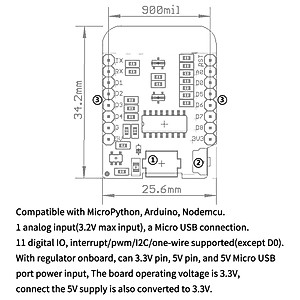 Aokin ESP8266 ESP-12F D1 Mini NodeMcu Lua 4MByte WLAN WiFi Internet Development Board for Arduino, Compatible with WeMos D1 Mini, 5 Pcs