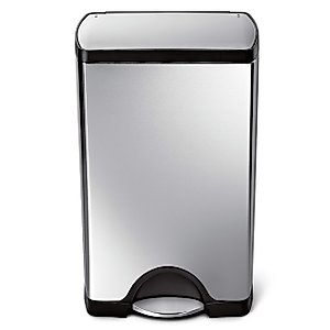 simplehuman 38 Liter / 10 Gallon Rectangular Kitchen Step Trash Can, Brushed Stainless Steel