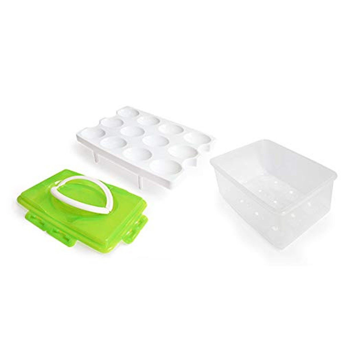 HOTUMN 2 Tiers Deviled Egg Containers with Lid & Holder Plastic Egg Holders Clear Egg Tray Egg Carrier Fridge Freezer Food Storage (Green) 24 eggs