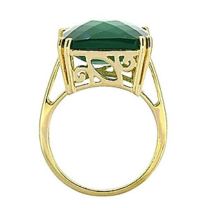 YoTreasure Green Onyx 18kt Gold Over Silver Solitaire Engagement Double Prong Ring For Women