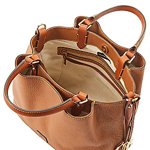 Dooney & Bourke Handbags for Women, Pebble Grain Leather Satchel Bag with Top Handles & Crossbody Strap - Brown