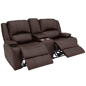 RecPro Charles Collectiom | 70" Powered Doubled Recliner | Suprima Leather (Mahogany)