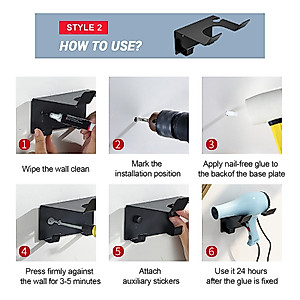 Hair Dryer Holder Wall Mount, Hair Dryer Holder Wall Mount, Upgraded Stainless Steel Hair Dryer Holder, Hair Dryer Holder Maximum Diameter 2.3 Inch (Stainless Steel, Black)