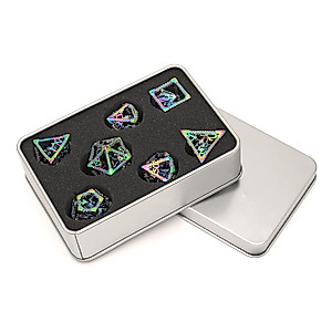 D&D Dice, Dungeons and Dragons Dice Metal DND Dice Set Polyhedral Hollow Role Playing D and D Starter Dice for RPG MTG Table Board Games Pathfinder Shadowrun Yahtzee (3D Dragon Rainbow White Number)