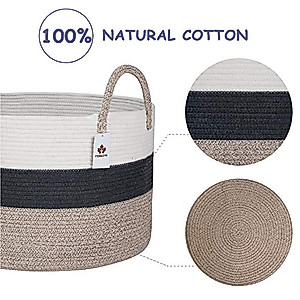 Extra Large Woven Cotton Rope Basket 21.7"X13.8" | XXXL Storage Basket Kid&Baby Clothes Hamper Laundry Bin Nursery with Handles for Toys,Towels,Pillows-Decor Blanket Basket Living Room