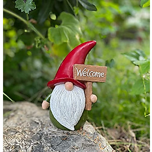 FICITI Garden Gnome Statue with Welcome Sign, Outdoor Lawn Décor Yard Sculpture Home Decorations, 8 Inch Tall
