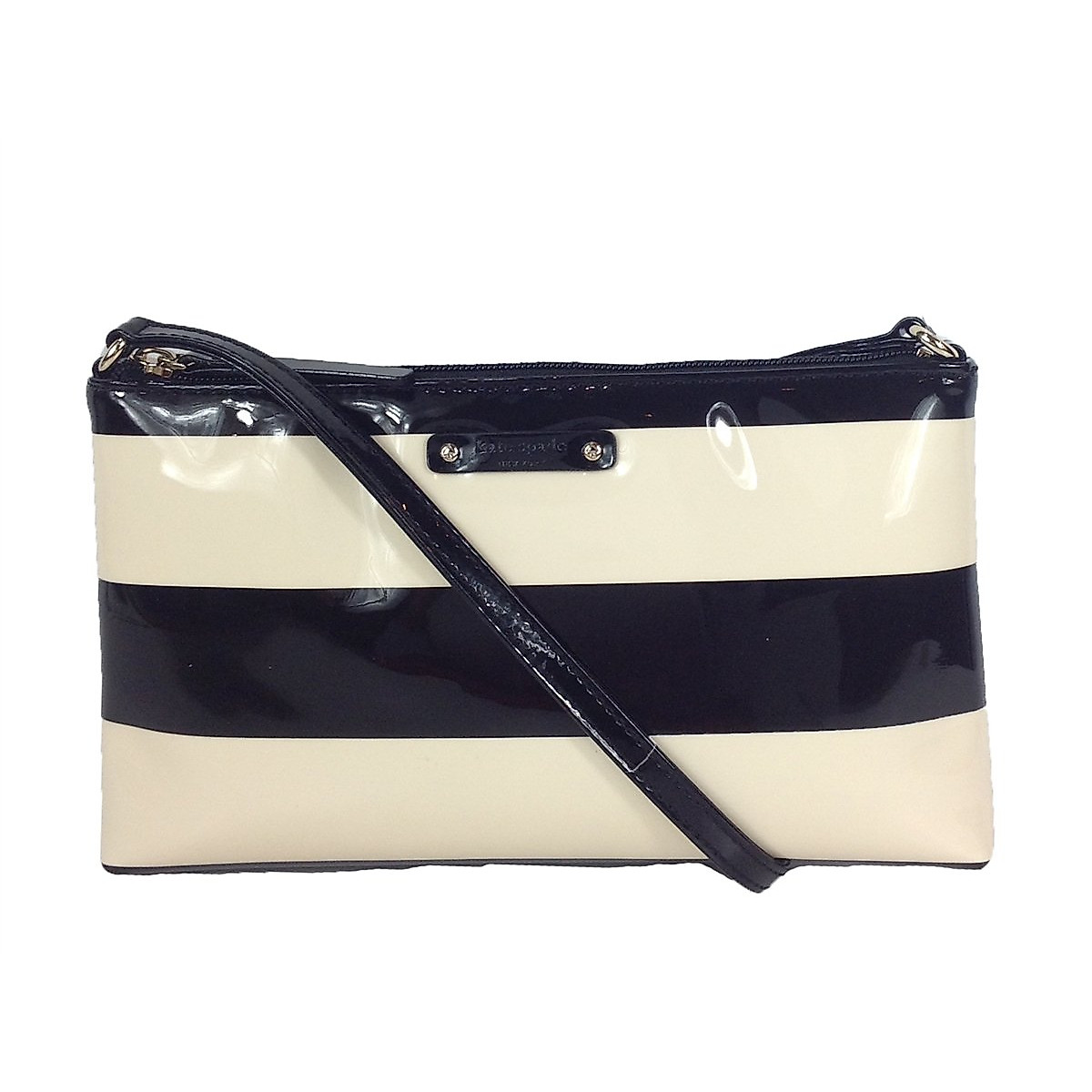 Kate Spade New York Penn Velley Pattent Leather Cross-body Bag Striped Cream/Black