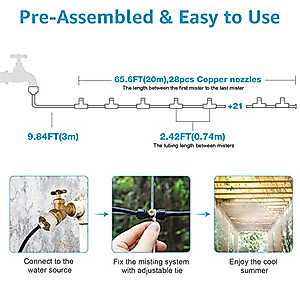 Misters for Outside Patio, 75FT Misting Cooling System for Patio, 75FT (23M) Misting Line+28 Mist Nozzles+3/4" Brass Adapter,Outdoor Mister System for Patio Garden Greenhouse Trampoline for waterpark