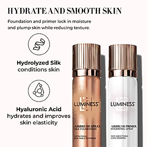 LUMINESS Silk Airbrush Spray Foundation & Primer Kit - Full Coverage Foundation, Anti-Aging Formula Hydrates & Moisturizes with Hyaluronic Acid, Aloe Vera & Hydrolyzed Silk (Shade - Medium)