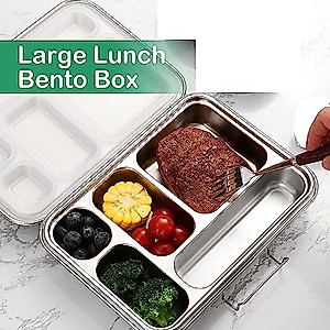 AOHEA Stainless Steel Lunch Box for Kids: Leak Proof Bento Lunch Box BPA Free 304 Stainless Steel Bento Box Stainless Bento Box with Containers for School and Office(5 Compartments)