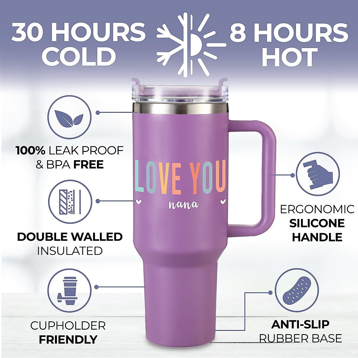 Nana Tumbler 40oz, Mothers Day Gifts for Nana from Grandkids, Ideal Present from Grandchildren, Thoughtful and Unique Birthday Gift from Grandson, Heartwarming Gifts for Grandma, Christmas, Gift Ready