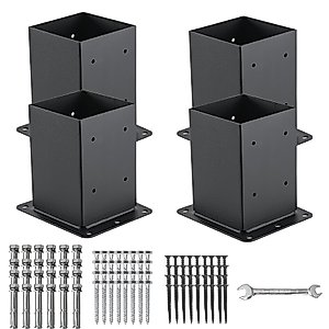AXWHYS 4x4 Post Base 4 Pcs, (Inner Size 3.6x3.6) Post Anchors, 13GA Thick Solid Steel & Black Powder Coated,Deck Post Brackets Support Deck Base Plate Pergola Brackets Fence Kit Mailbox Mount
