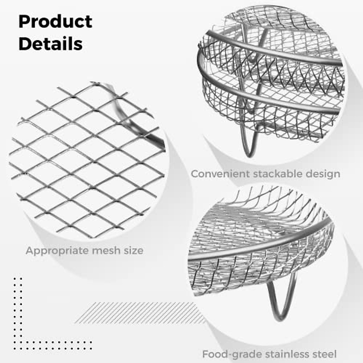 Homaisson Air Fryer Racks, Three Stackable 7.8 inch Air Fryer Racks for 4.2QT - 5.8QT Air fryers, Stainless Steel Dehydrator Air Flow Racks for Ninja, Gowise, Phillips Air Fryers, Ovens, Press Cookers (Round)