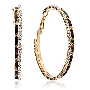 Gemini Women Fashion Leopard Print Crystal Big Round Hoop Earrings Gm148, Size 5cm, Color: Gold