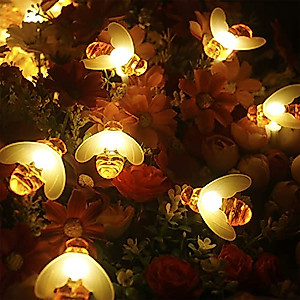 Xingpold Honeybee String Lights Battery Operated, 50 LED 25 ft 8 Modes Waterproof Fairy Garden Lights with Remote & Timer for Kids Tent Patio Camping Wreath Christmas Indoor Outdoor Decor Warm White