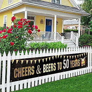 Cheers &Beers to 50 Years Banner, Happy 50th Lawn Sign, 50th Birthday Wedding Anniversary Party Porch Sign, Indoor Outdoor Backdrop 9.8 X 1.6 Feet