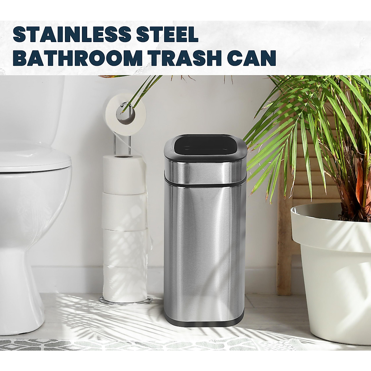 Alpine 20 Liter /5 Gallon Trash Can Open Top - Slim Stainless Steel Trash Can No Lid, Modern Silver Metal Wastebasket, Narrow Trash Can with Removable Trash Bin for Office Desk, Kitchen, Bathroom