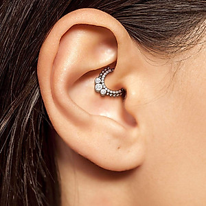 Pierced Owl 16G Implant Grade Titanium Beaded CZ Crystal Paved Front and Triple Gem Cartilage Helix Daith Septum Hinged Segment Ring