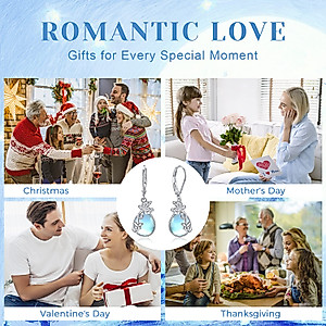 Butterfly Earrings 925 Sterling Silver Butterfly Dangle Drop Earrings with Moonstone Butterfly Leverback Jewelry Gifts for Women Girlfriends